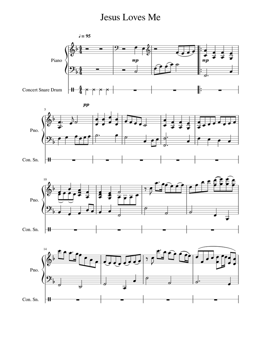 Jesus Loves Me Sheet music for Piano, Snare drum (Mixed Duet ...