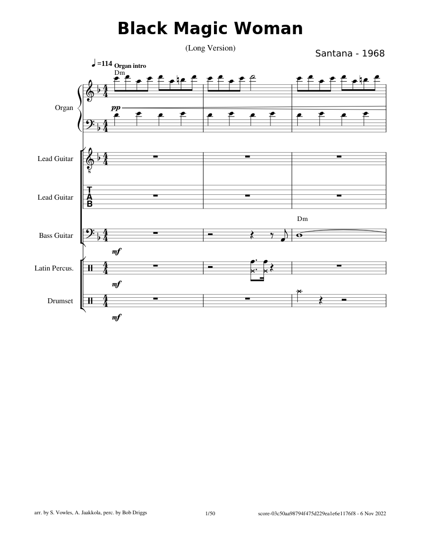 Black Magic Woman (Santana) Sheet music for Piano, Organ, Vocals ...