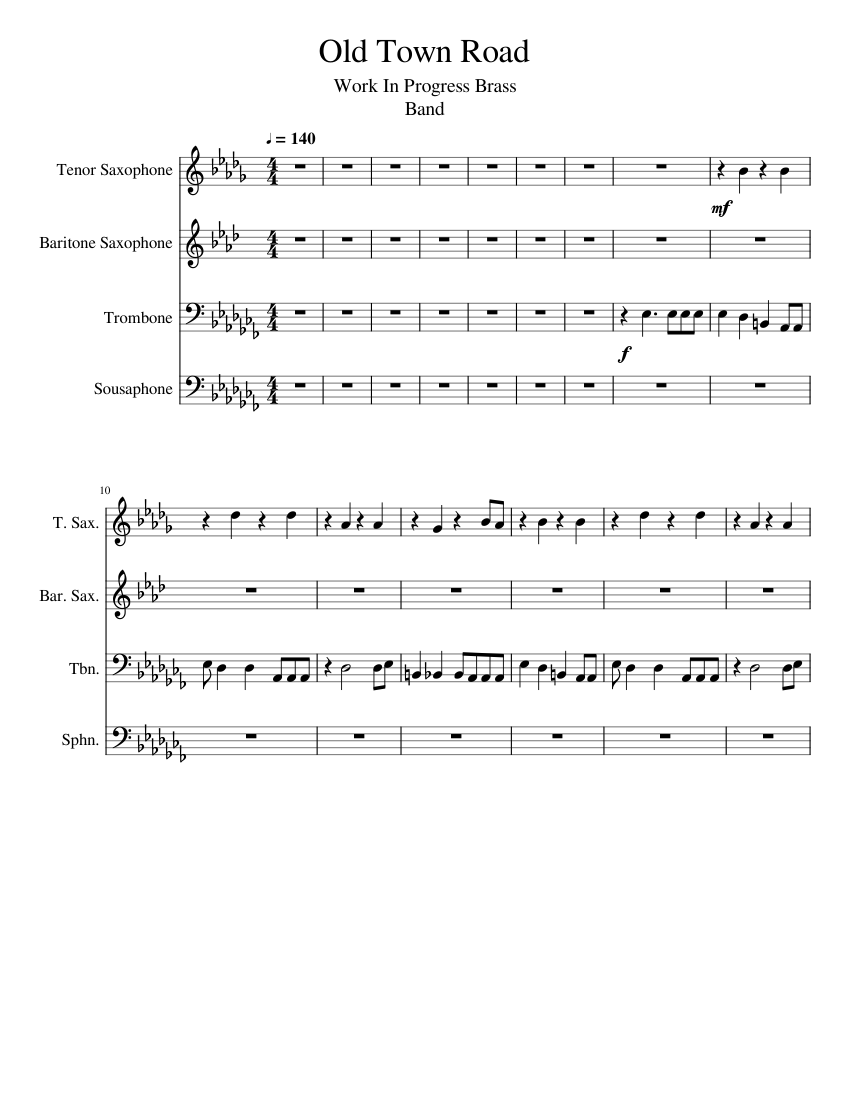 Old_Town_Road Sheet music for Trombone, Saxophone tenor, Saxophone ...