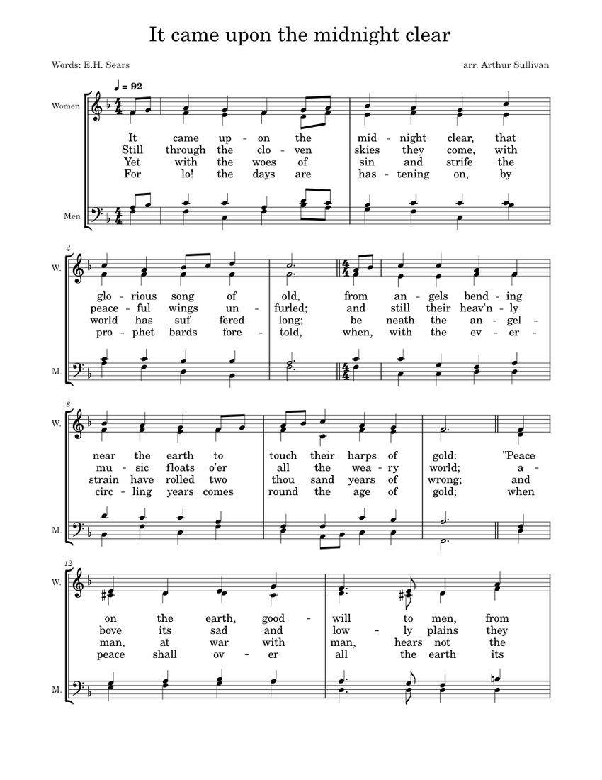It came upon a midnight clear – Misc Christmas Sheet Music for Female ...