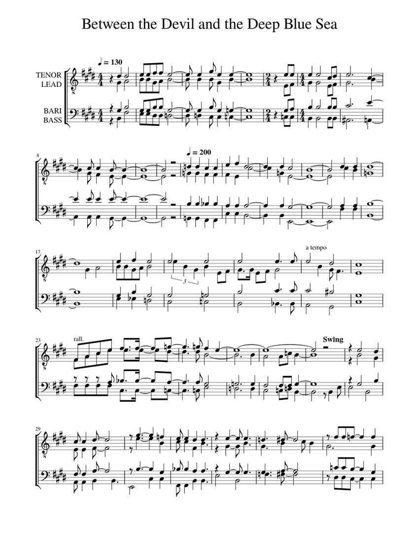 Between the Devil and the Deep Blue Sea Sheet Music for Tenor, Bass ...