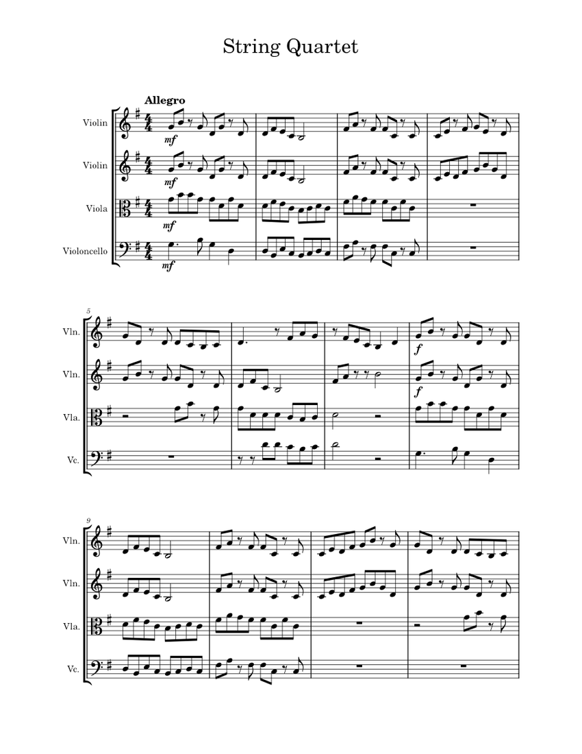 String Quartet Sheet music for Violin, Viola, Cello (String Quartet ...