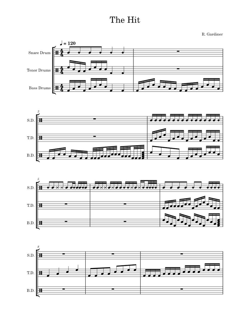 The Hit Sheet music for Snare drum, Tenor drum, Bass drum (Marching ...