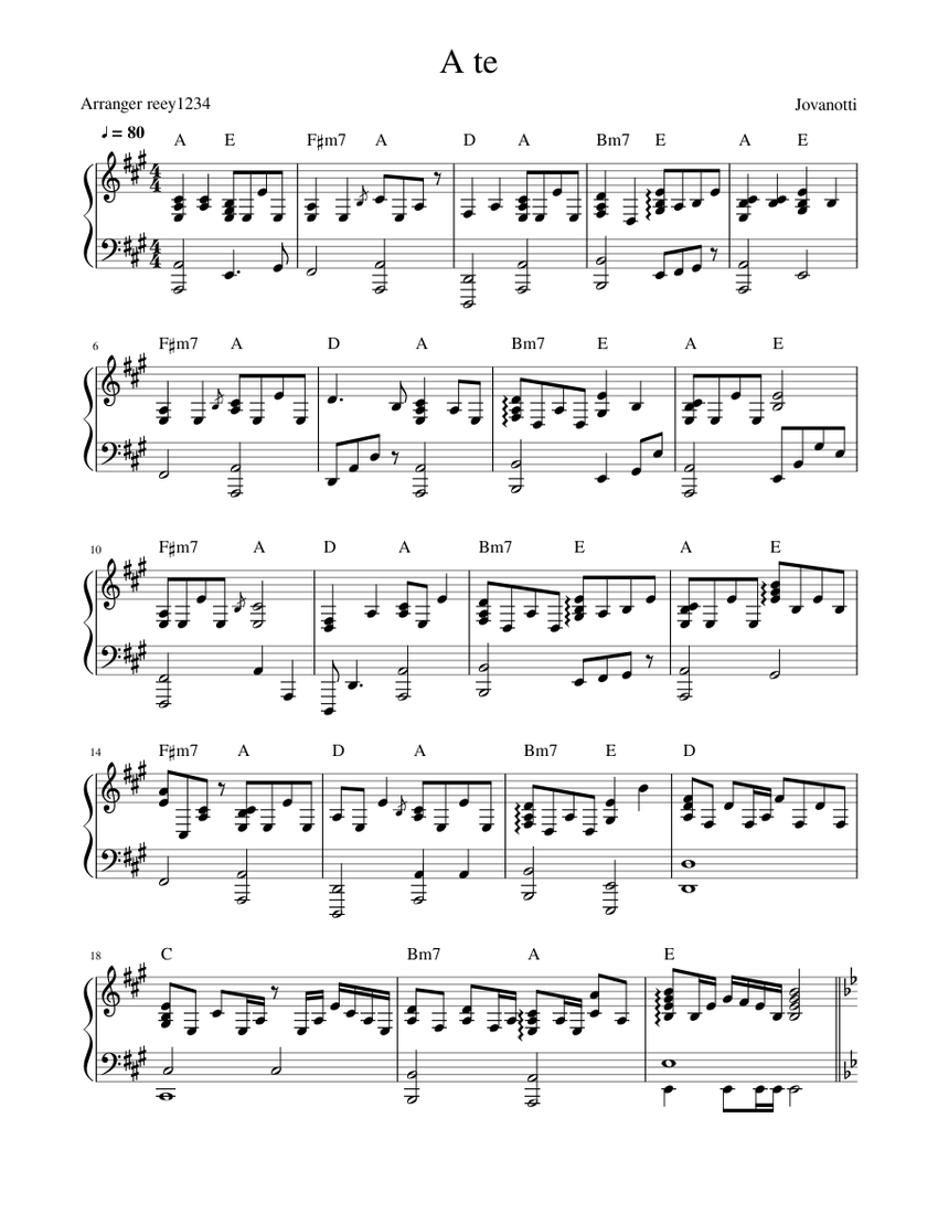 A te Sheet Music with Chords for Piano (Solo) | MuseScore.com