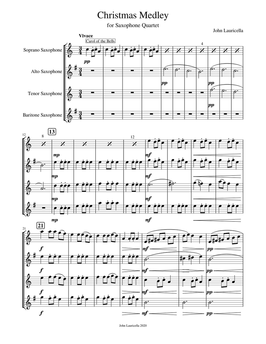 Christmas Medley Sheet Music for Saxophone alto, Saxophone tenor ...