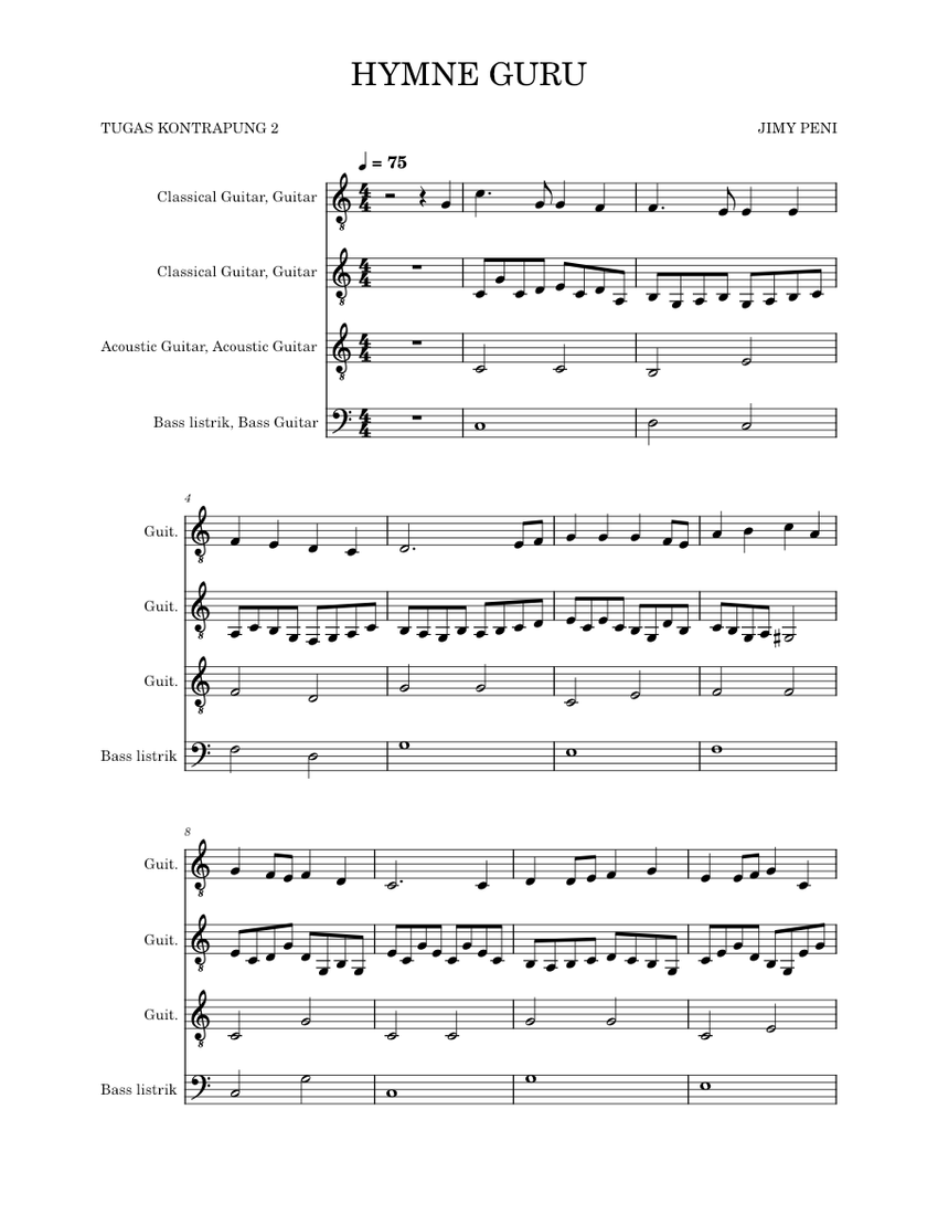 Jimy peni HYMNE_GURU Sheet music for Guitar, Bass guitar (Mixed Quartet ...