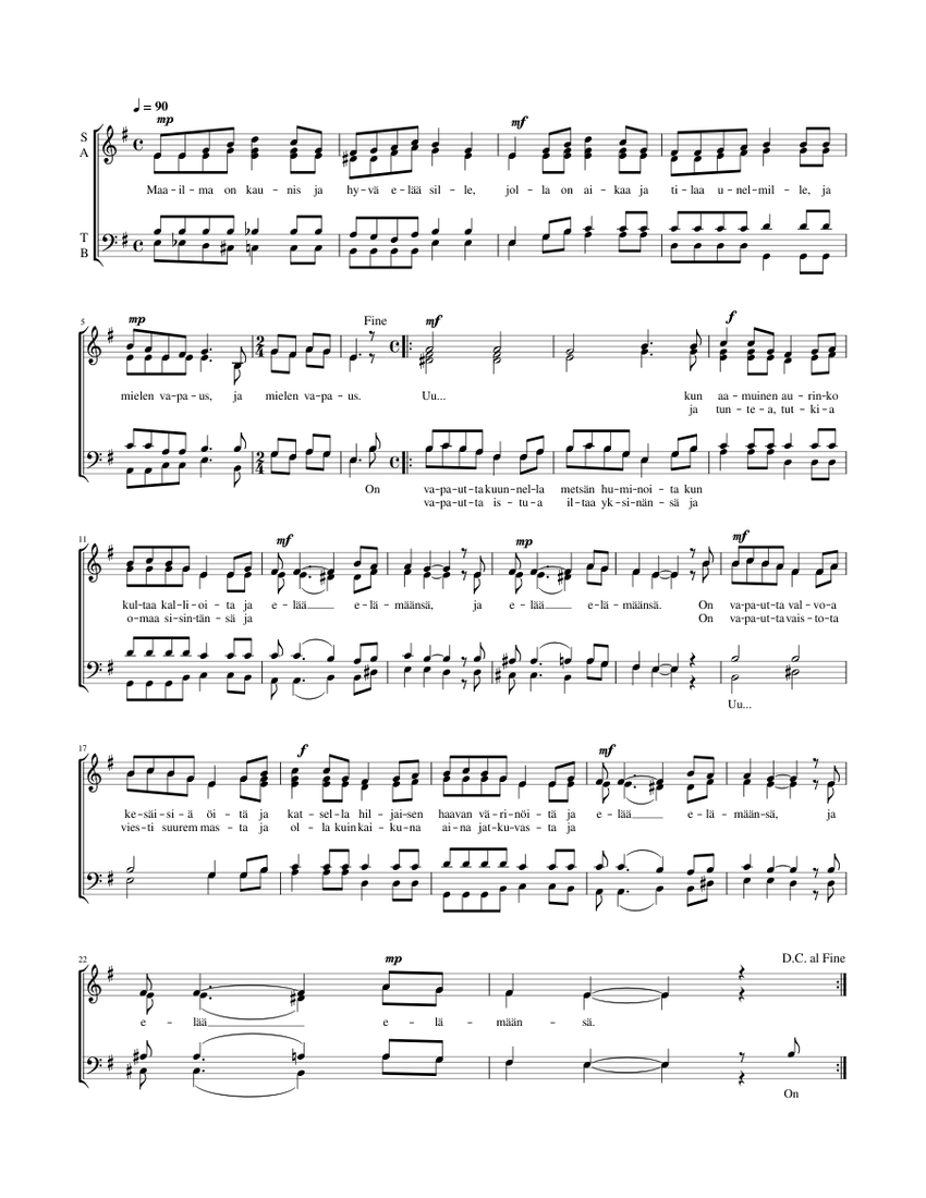 Maailma on kaunis Sheet music for Vocals (SATB) | Musescore.com