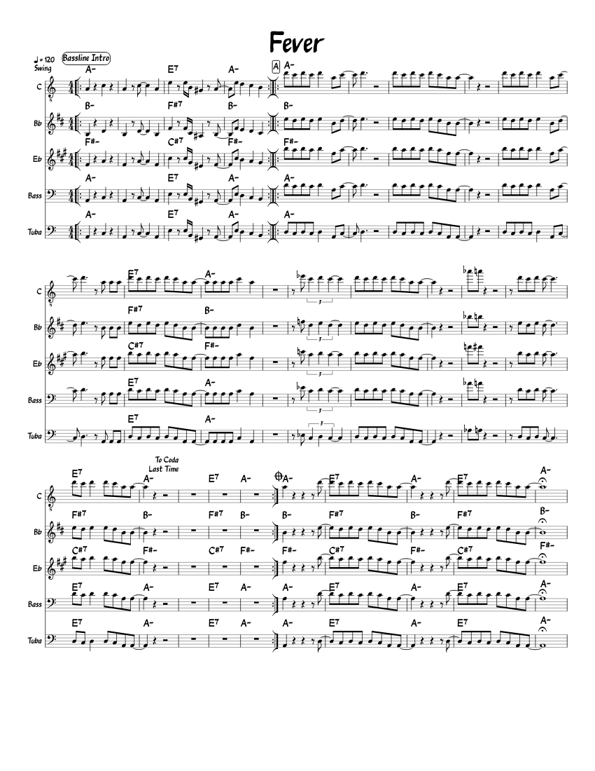 Fever Sheet music for Piano, Trombone, Saxophone alto, Saxophone tenor ...
