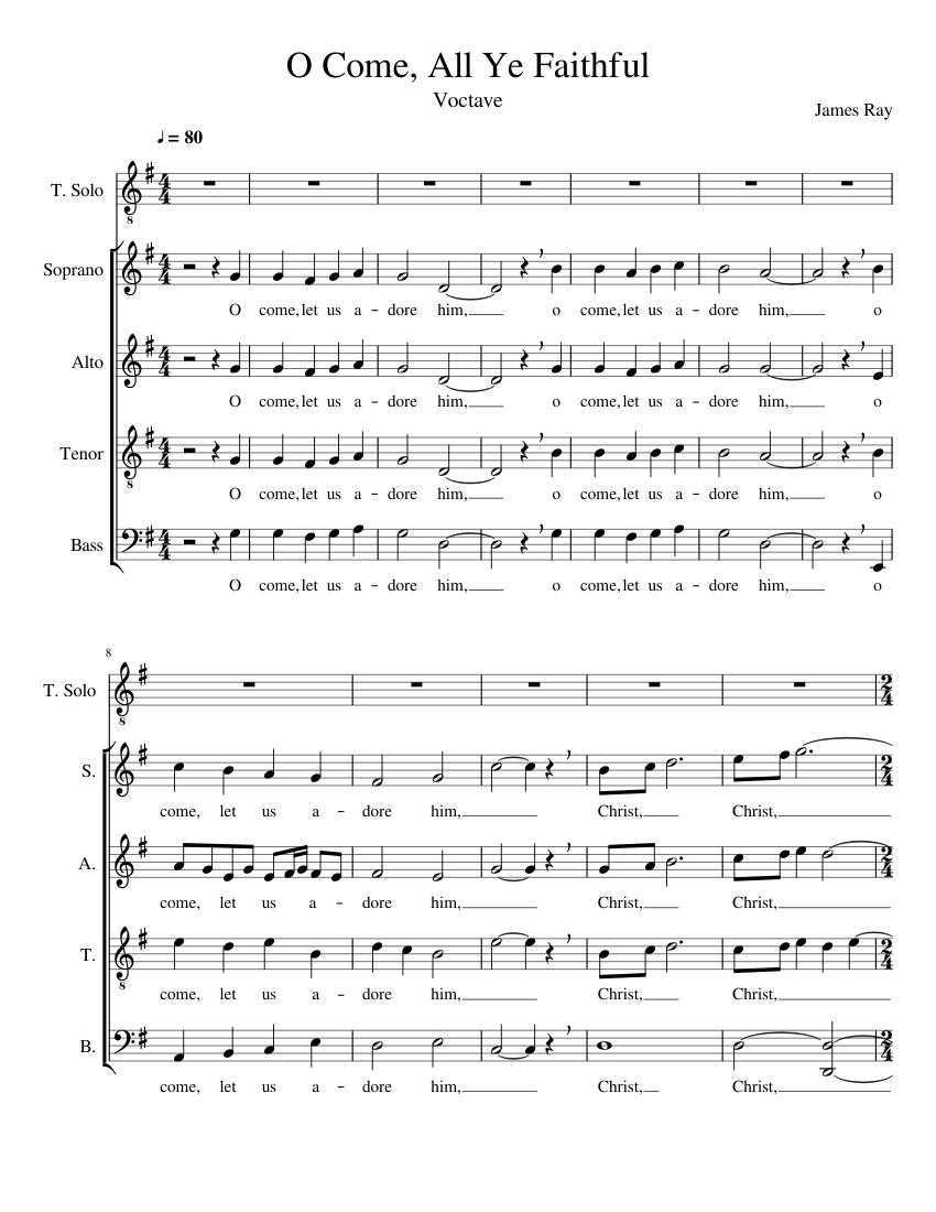 O Come, All Ye Faithful Sheet Music for Soprano, Alto, Tenor, Bass ...