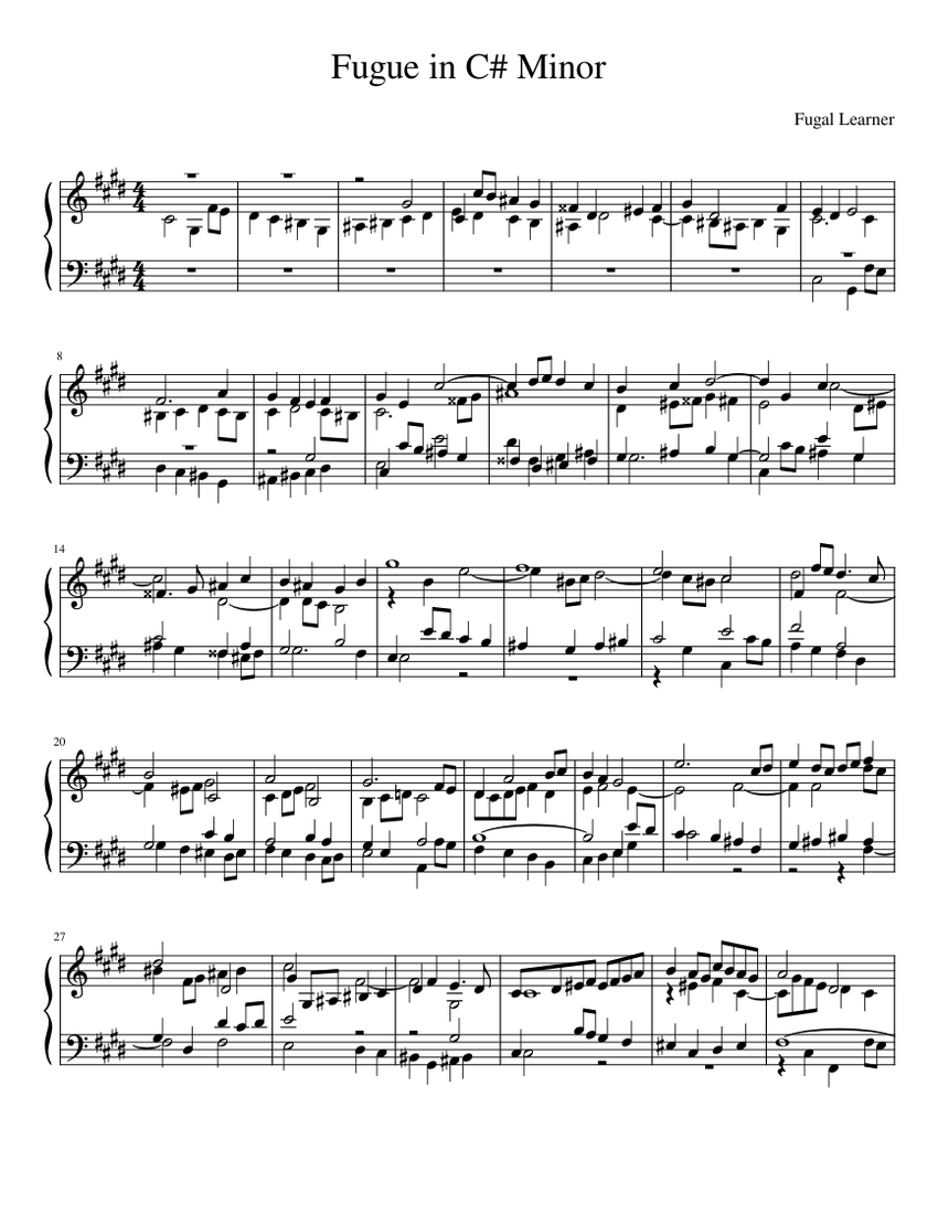 Fugue in C# Minor Sheet Music for Piano (Solo) Easy | MuseScore.com