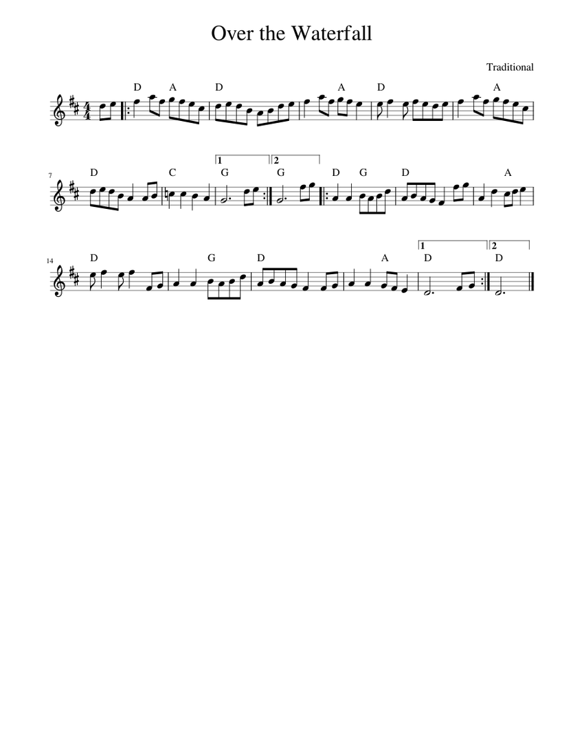 Traditional music - Over the Waterfall Sheet Music with Chords for ...