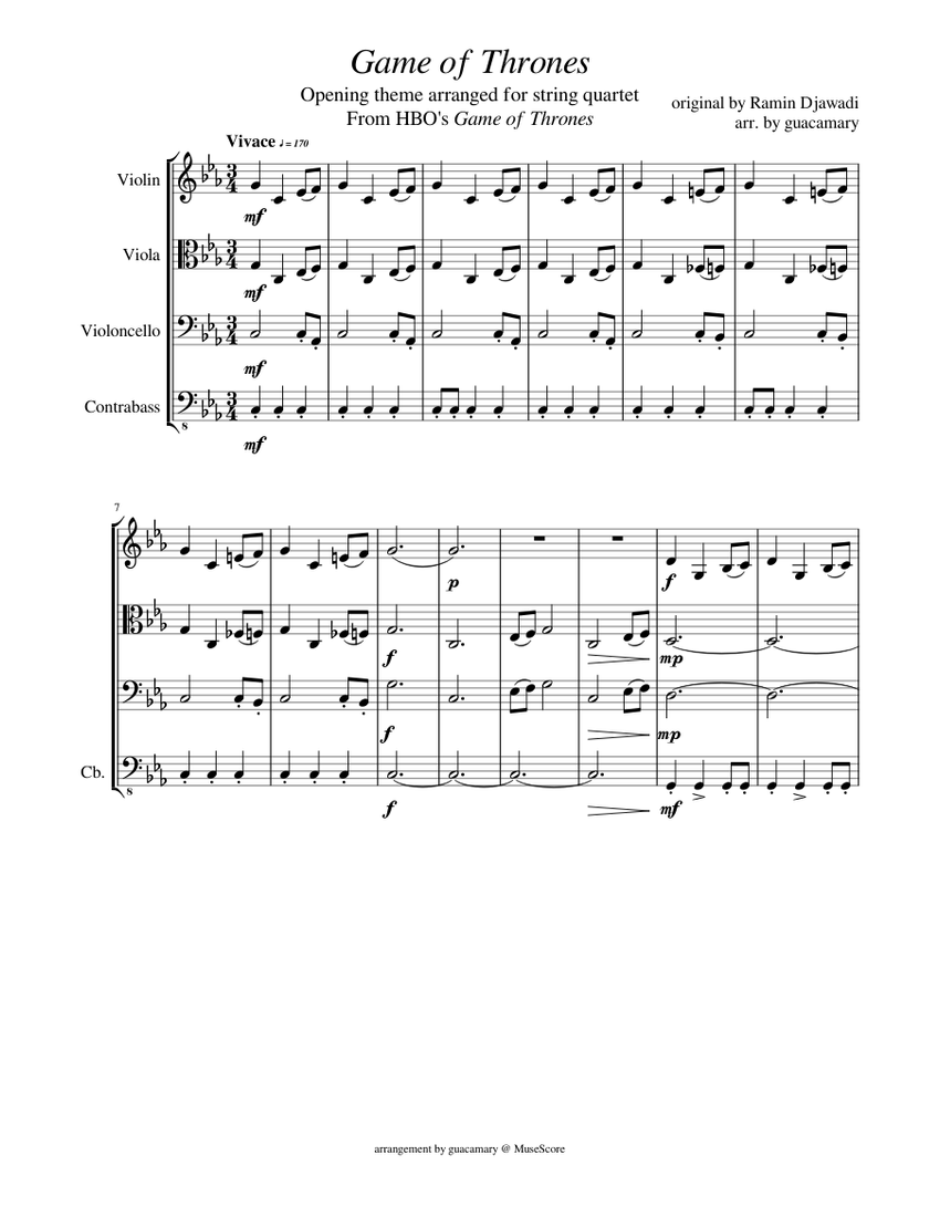 (UPDATED) Opening Theme from Game of Thrones Sheet music for Contrabass ...