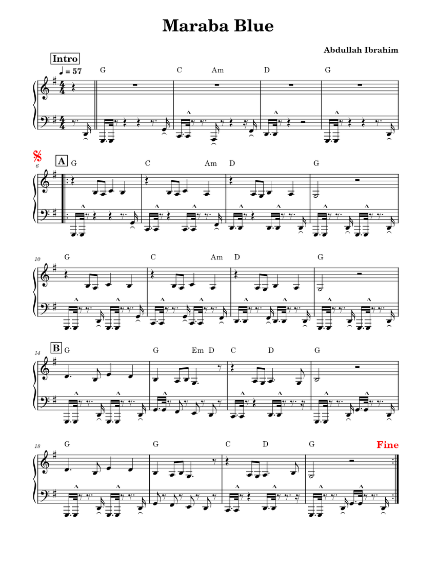 Maraba Blue – Abdullah Ibrahim Sheet music for Piano (Solo) | Musescore.com