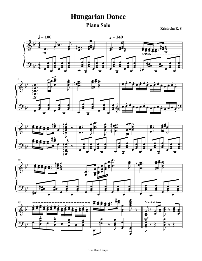 Hungarian Dance No. 5 – Johannes Brahms Hungarian Dance Piano Sheet ...
