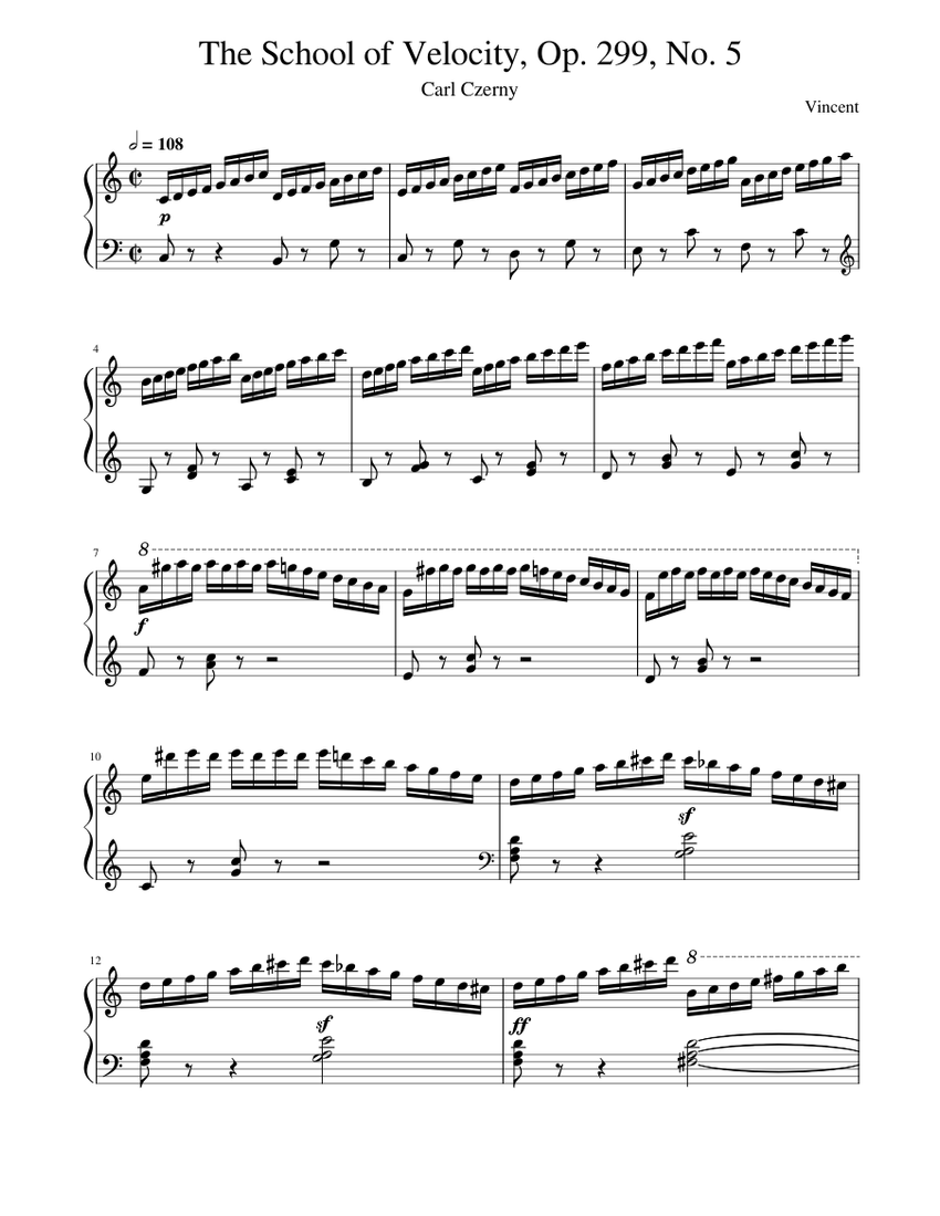 Czerny - The School of Velocity, Op. 299, No. 5 Sheet Music for Piano ...