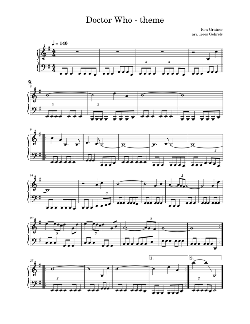 Doctor Who Theme – Ron Grainer Sheet Music for Piano (Solo) Easy ...