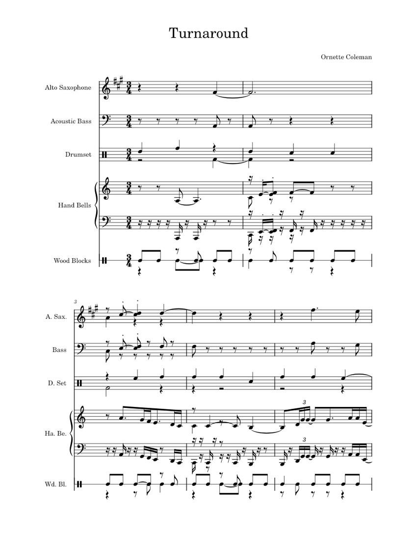 Turnaround Ornette Coleman Self-Similar Sheet Music for Saxophone alto ...