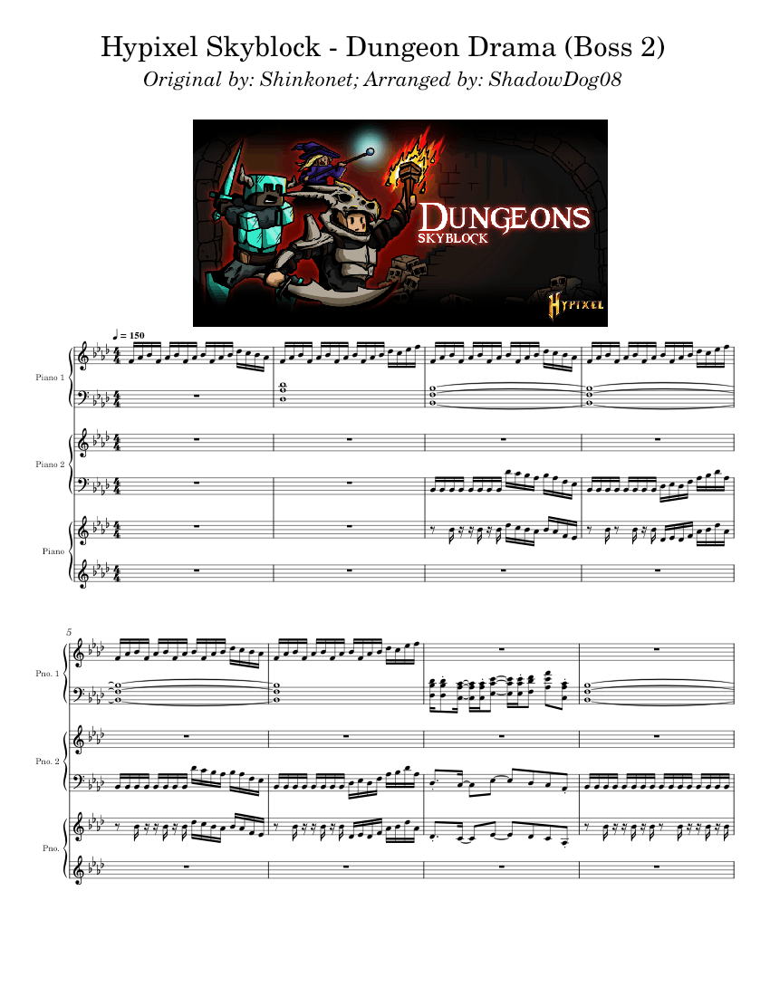Hypixel Skyblock - Dungeon Drama (Boss 2) Sheet Music for Piano (Mixed ...