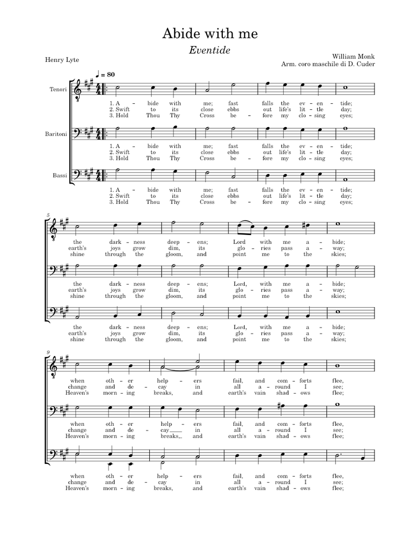 Abide With Me TBB Sheet Music for Tenor, Bass voice, Baritone (Men’s ...