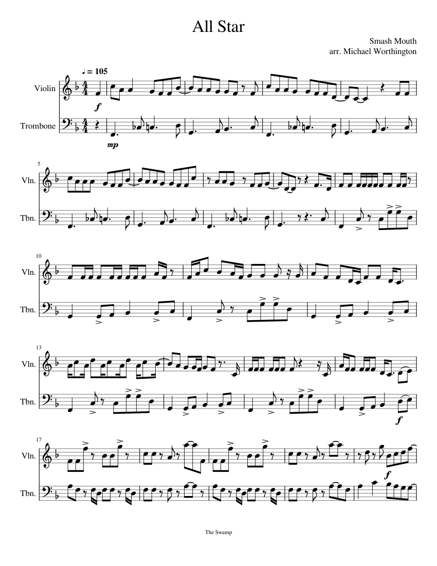 All Star Sheet music for Trombone, Violin (Mixed Duet) | Musescore.com