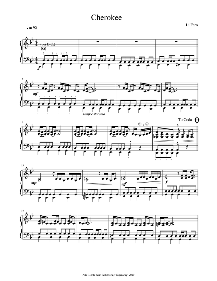 Cherokee Sheet music for Piano (Solo) | Musescore.com