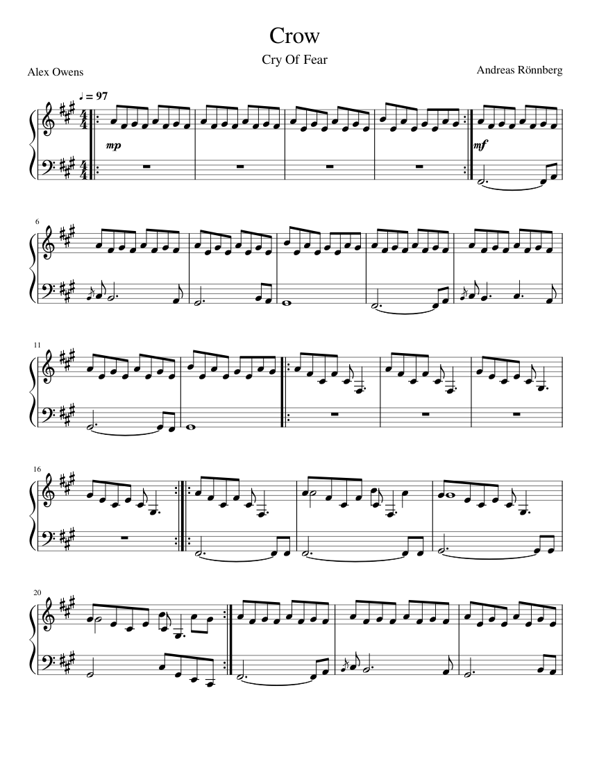 Cry of Fear - Crow - piano tutorial