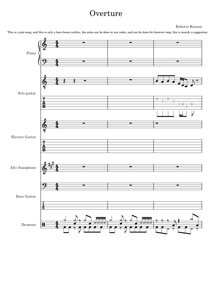 Overture Sheet music for Piano, Saxophone alto, Guitar, Bass guitar & more instruments (Mixed ...