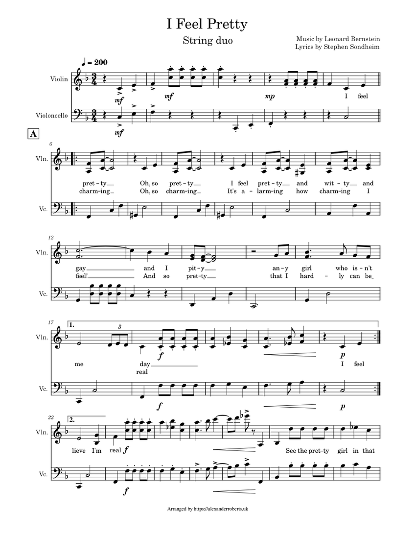 I Feel Pretty (West Side Story) – Leonard Bernstein Sheet Music for ...