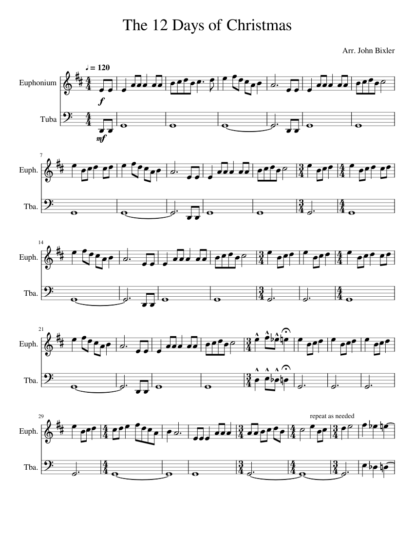 The_12_Days_of_Christmas Sheet music for Euphonium, Tuba (Brass Duet ...