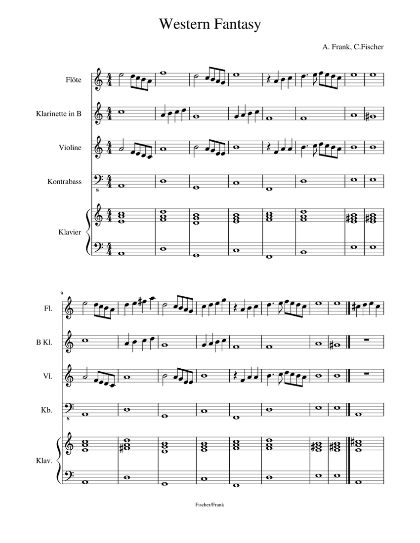 Western Fantasy Sheet Music for Piano, Flute, Clarinet in b-flat ...