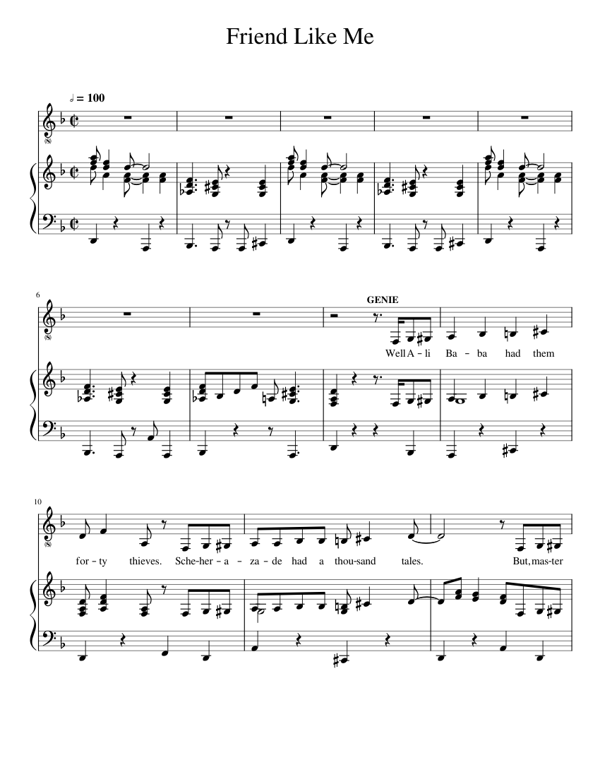 Friend Like Me (Voice + Piano) Sheet Music for Piano, Vocals (Piano ...