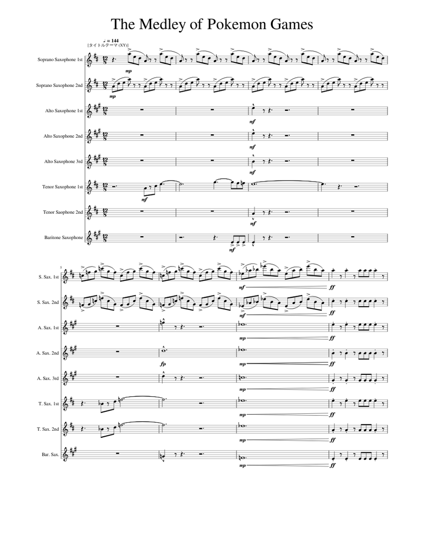 The Medley of Pokemon Games Sheet music for Saxophone alto, Saxophone ...