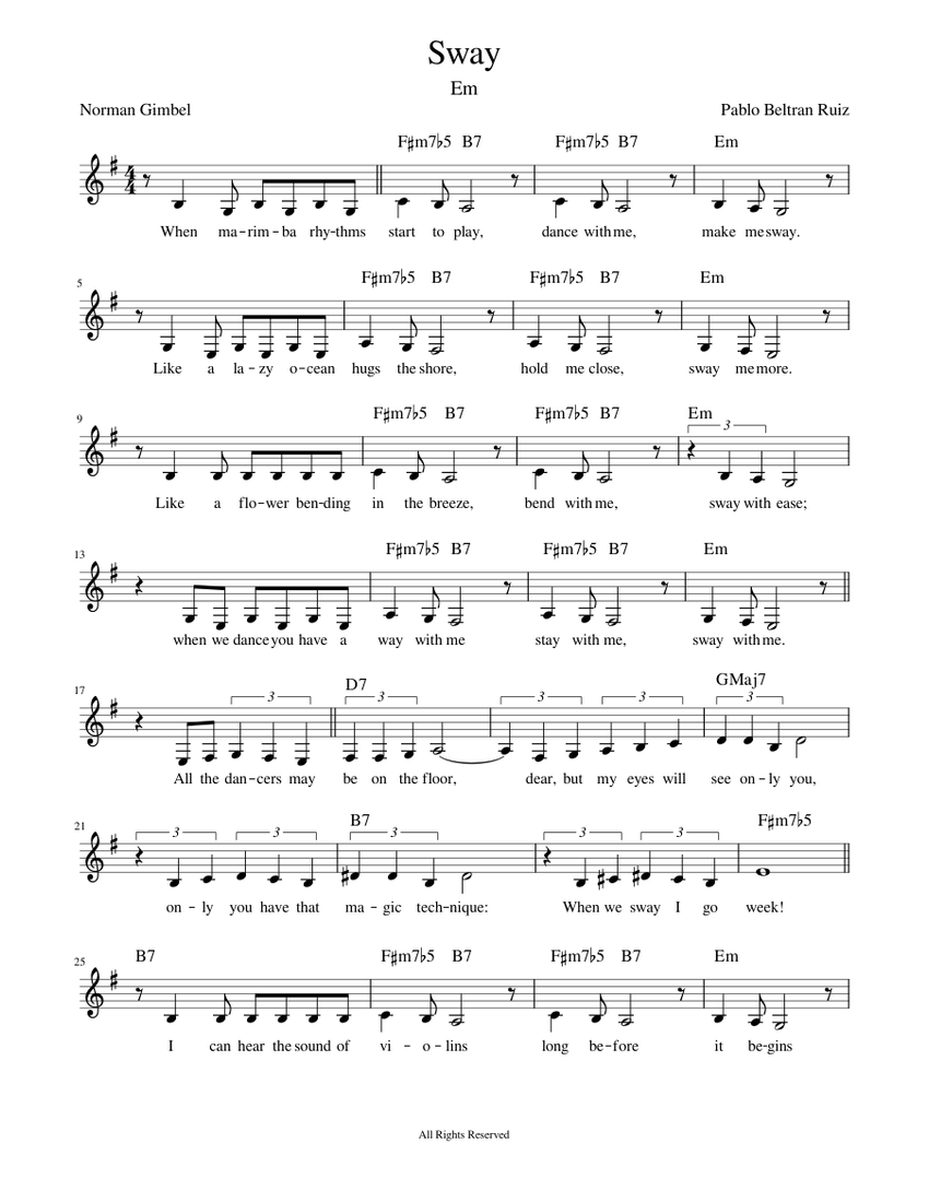 SWAY – Pablo Beltran Ruiz Sway - Em Sheet Music with Chords for Vocals ...