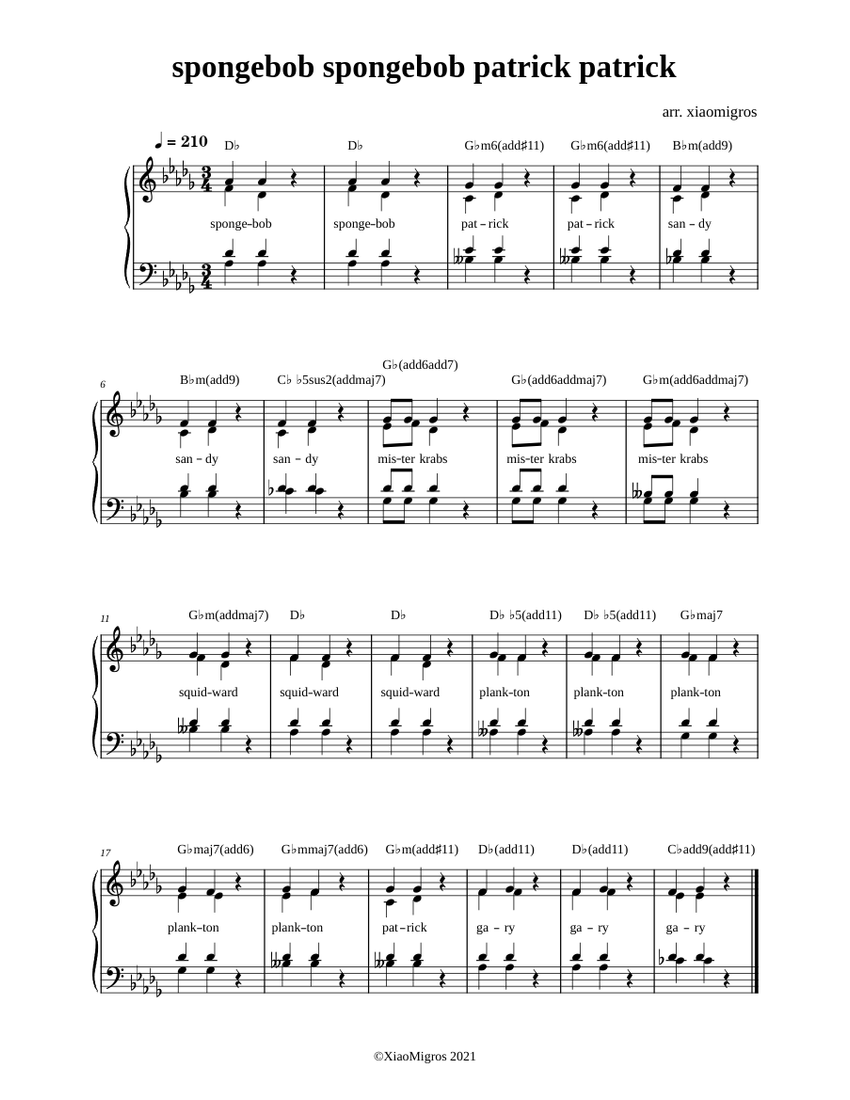 spongebob spongebob patrick - piano tutorial