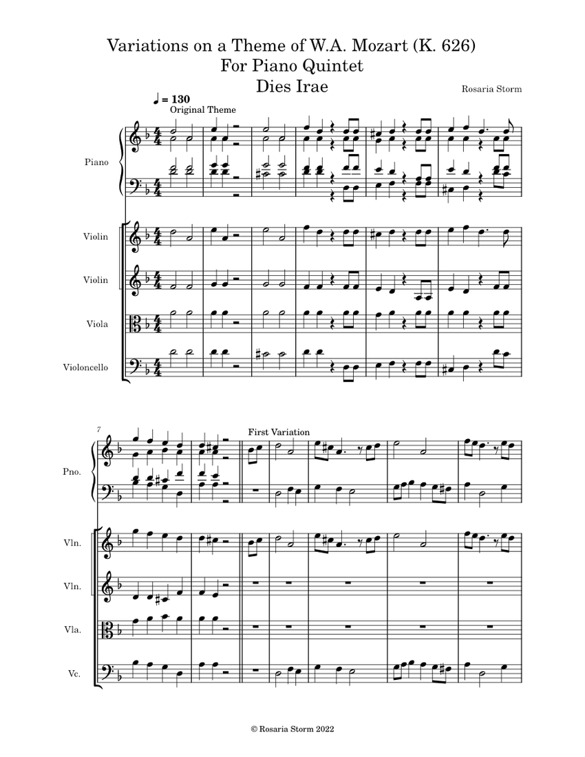 Variations on a Theme of W.A. Mozart, Dies Irae - Rosaria Storm Sheet ...