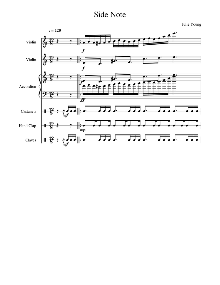 Side Note Sheet music for Accordion, Violin, Claves, Hand clap & more ...