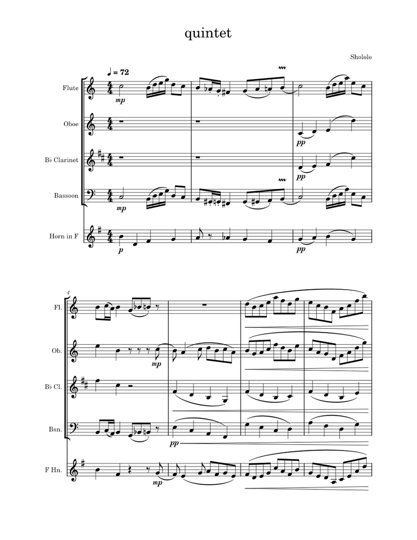 Quintet Sheet music for Flute, Oboe, Clarinet in b-flat, Bassoon & more ...
