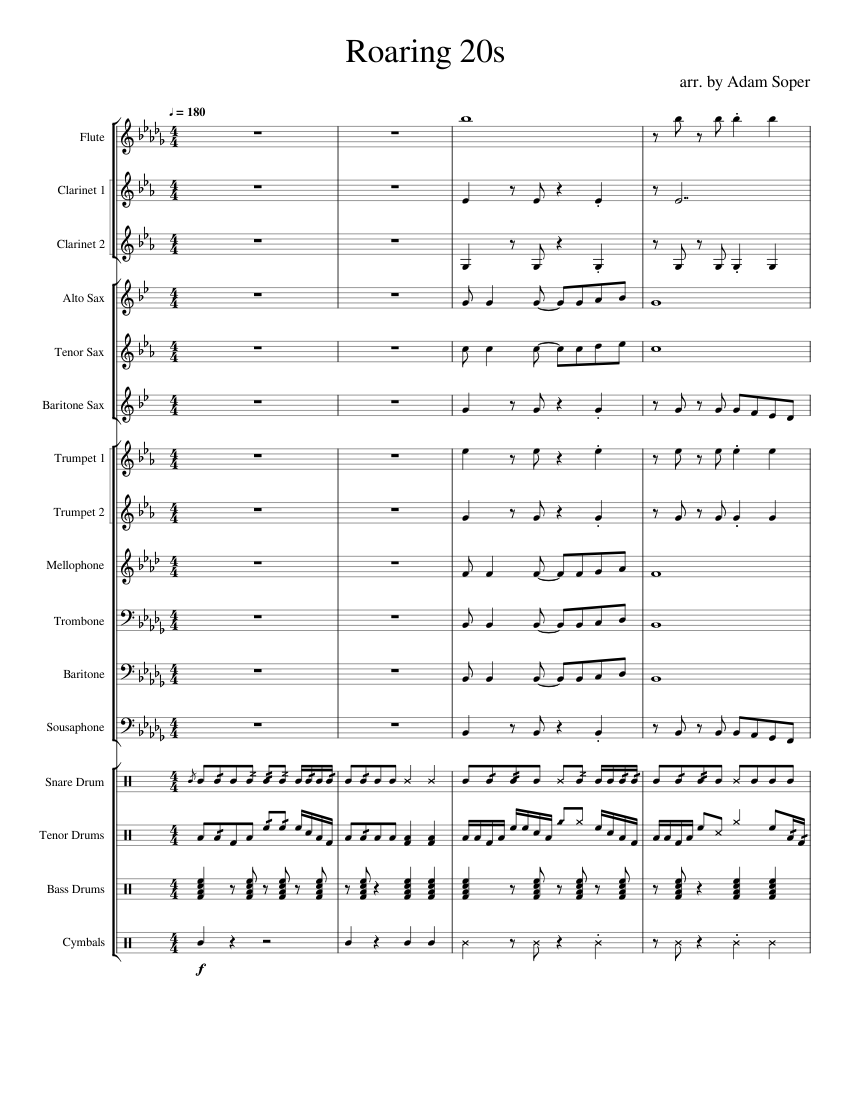 Roaring 20s Sheet Music for Trombone, Mellophone, Flute, Clarinet in b ...