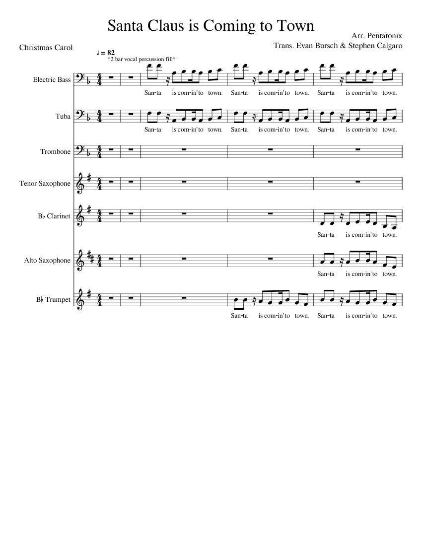 santa claus is coming to town Sheet music for Trombone, Tuba, Clarinet ...