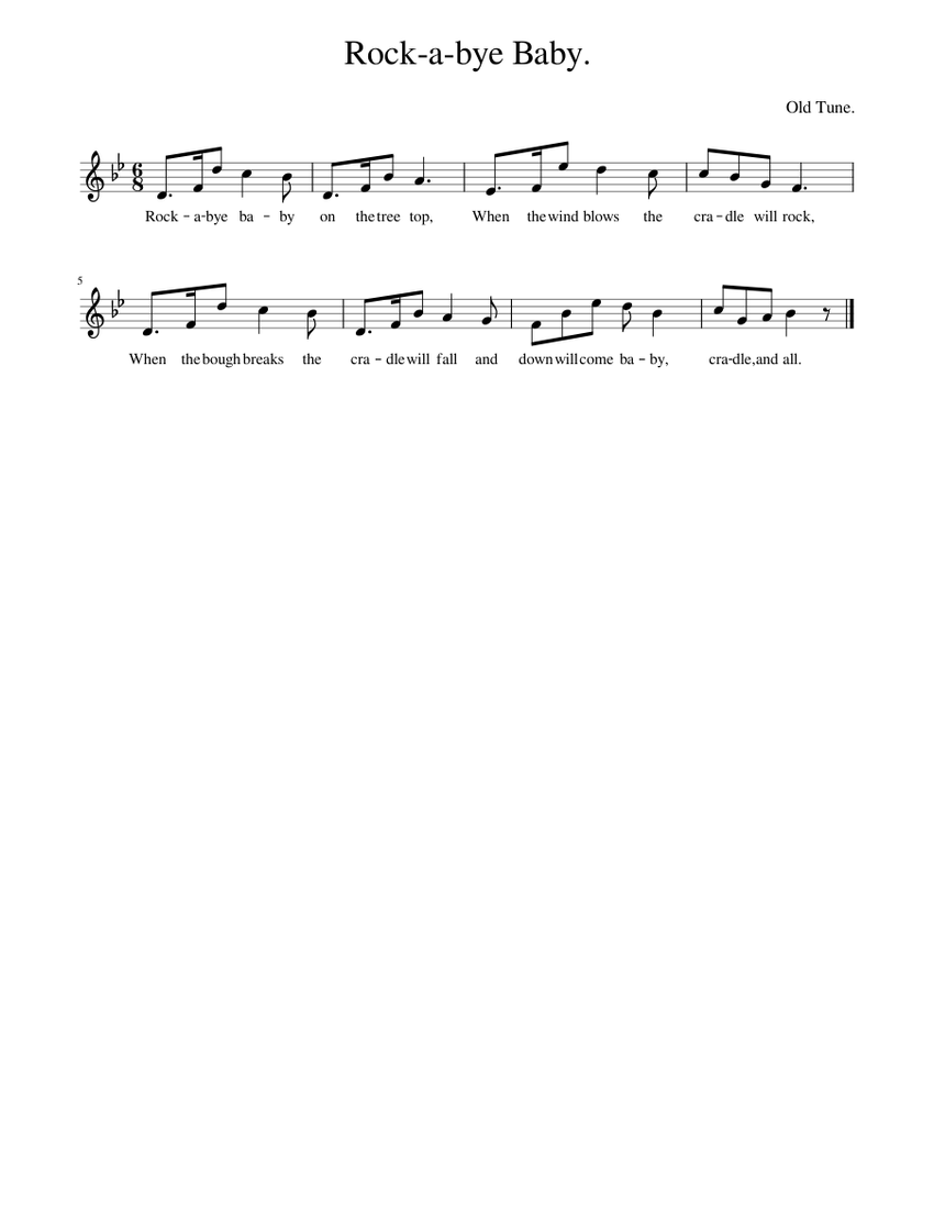 Old Tune - Rock-a-bye Baby. Sheet music for Piano (Solo) Easy ...