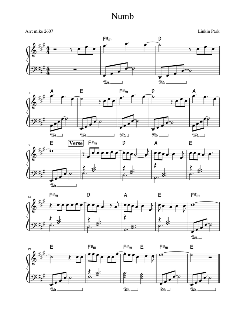 Numb – Linkin Park Sheet Music with Chords for Piano (Solo) easy ...