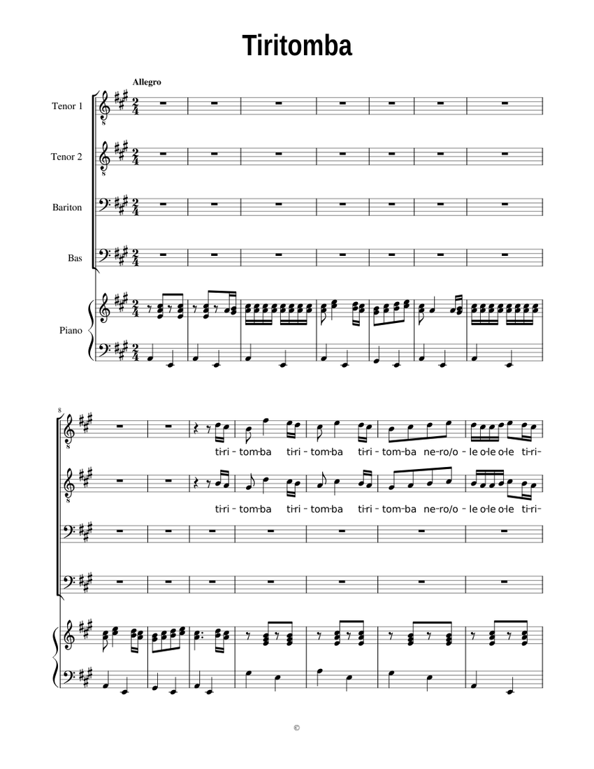 FRM213 Tiritomba-TTBB-PAR Sheet music for Piano, Tenor, Baritone horn, Harmonica (Mixed Quintet ...