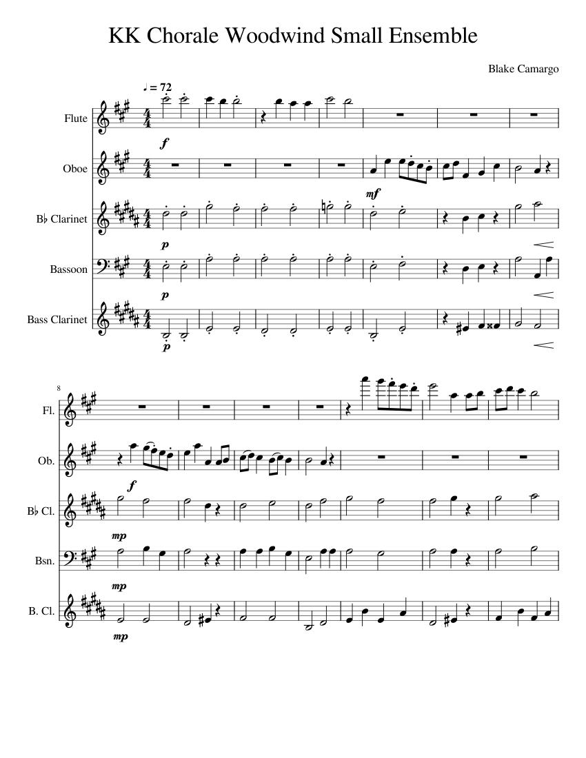 KK Chorale Woodwind Small Ensemble Sheet Music for Flute, Oboe ...