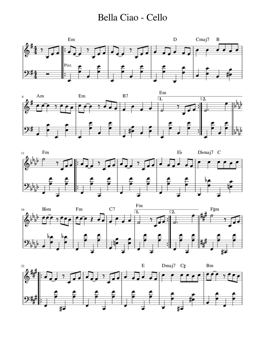 Bella Ciao - Cello Sheet music for Cello (String Duet) | Musescore.com