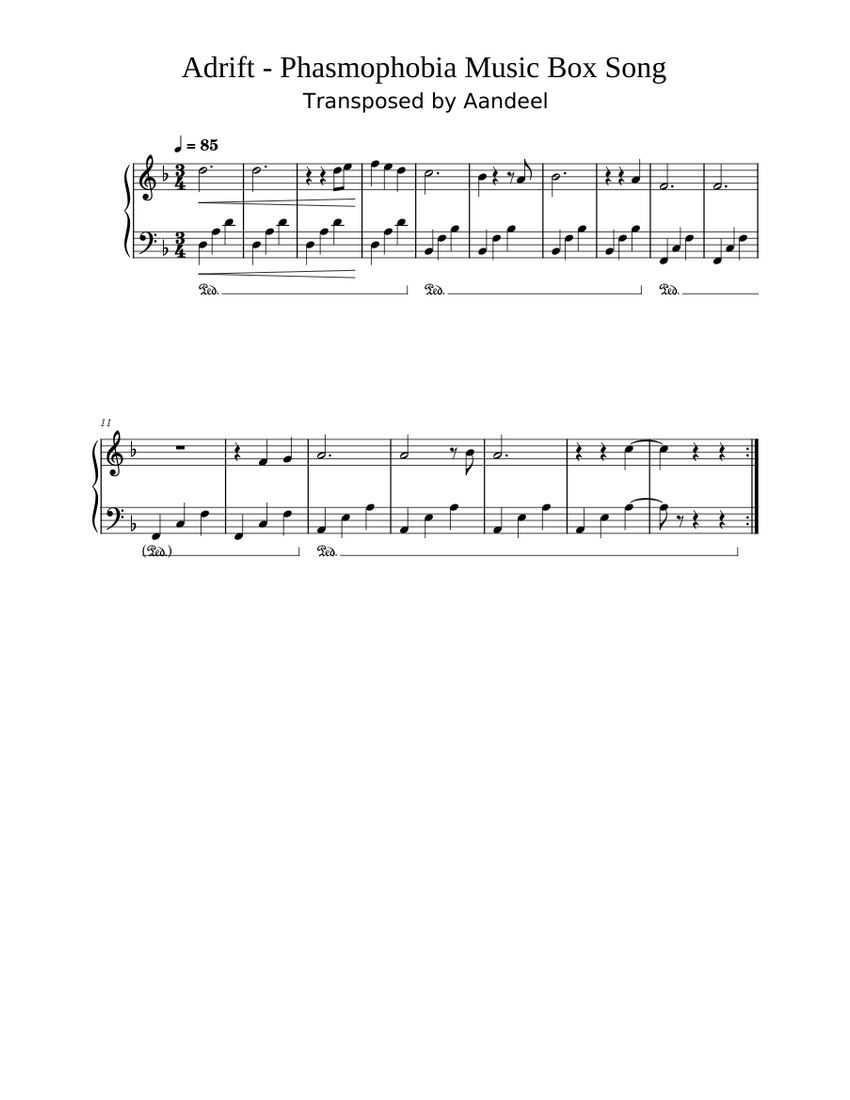 Adrift – Phasmophobia Adrift - Phasmophobia Music Box Song Sheet Music ...
