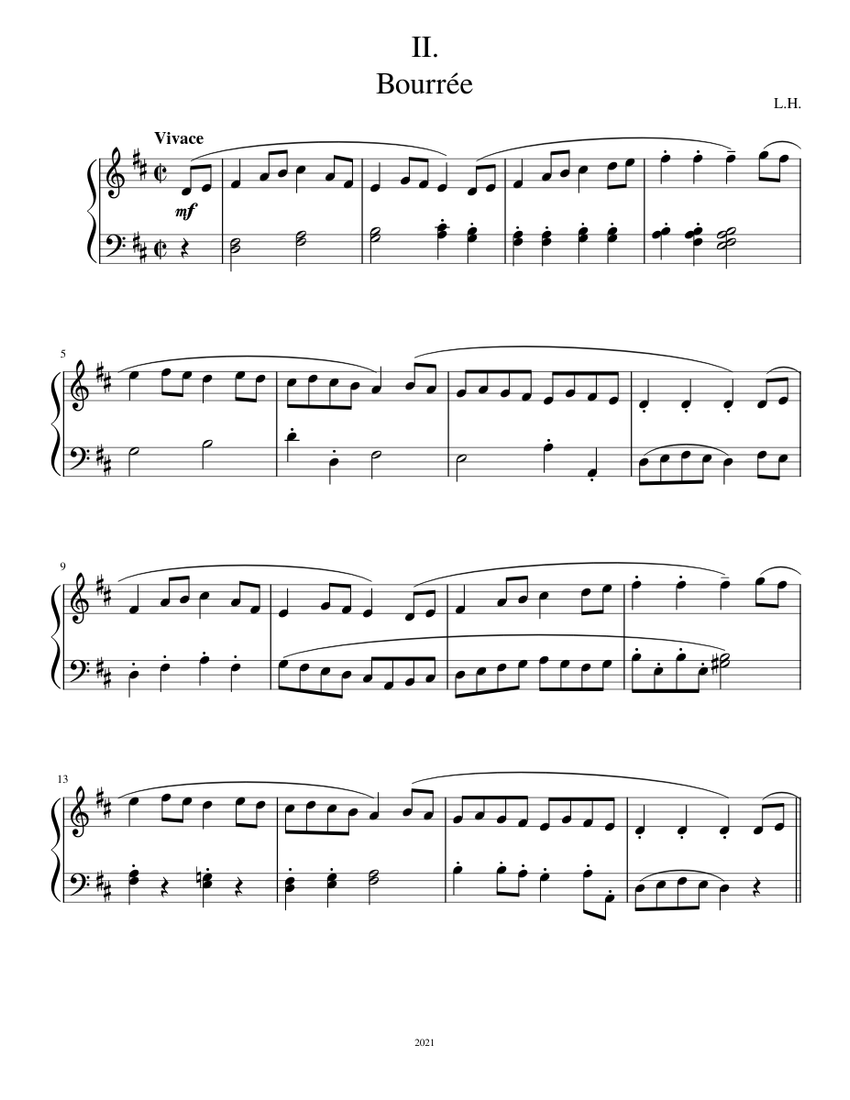 II. Bourree Sheet music for Piano (Solo) | Musescore.com