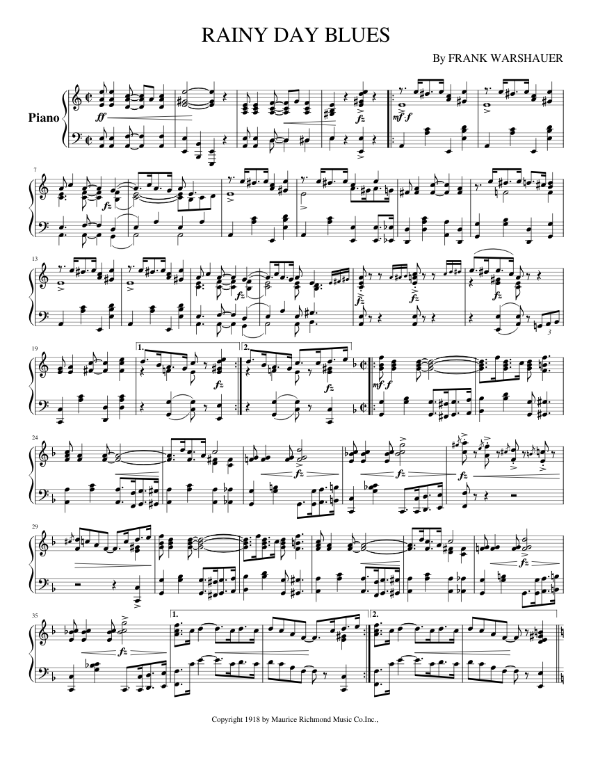 Rainy Day Blues (1918) Sheet Music for Piano (Solo) | MuseScore.com