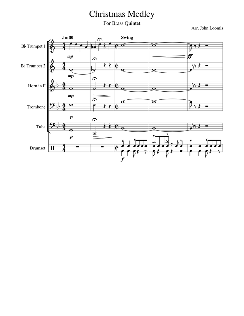 Christmas Medley 1 for Brass Quintet Sheet music for Trombone, Tuba ...