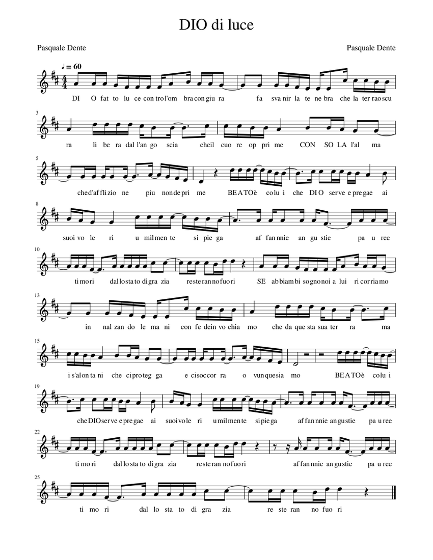DIO LUCE - muse score partitura testo Sheet music for Harmonica (Solo ...