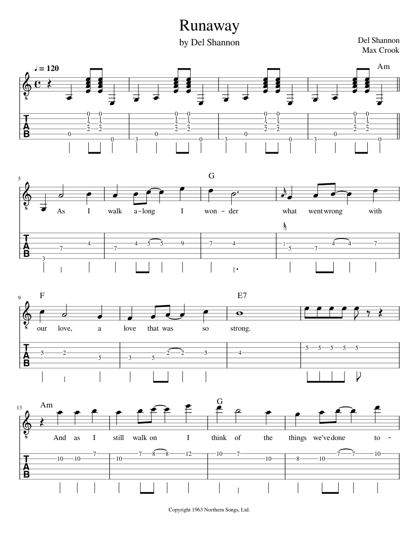 Runaway Sheet Music and Tab with Chords for Guitar (Solo) | MuseScore.com